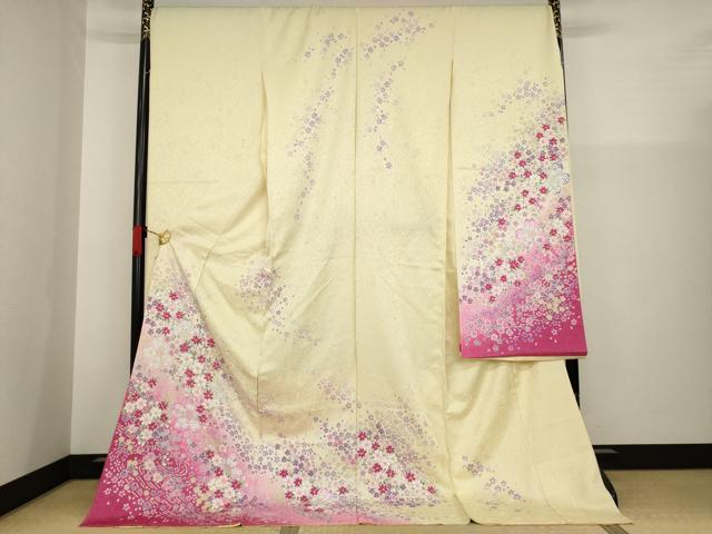 平和屋着物●豪華振袖　刺繍　舞花文　暈し染め　金銀糸　金彩　仮絵羽　逸品　未使用　AAAZ3775ck
