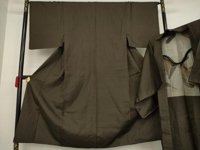 平和屋着物●男性　紬　アンサンブル　縞　正絹　逸品　AAAZ3810ck