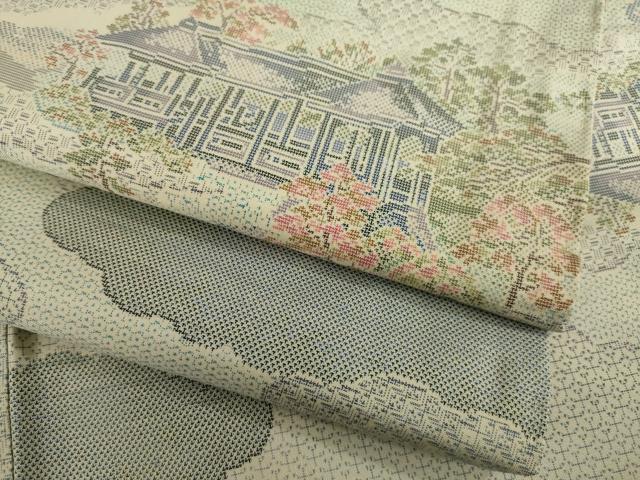 平和屋着物●本場大島紬　カタス9マルキ　白大島　雲取り風景文　正絹　逸品　未使用　AAAZ3823ck