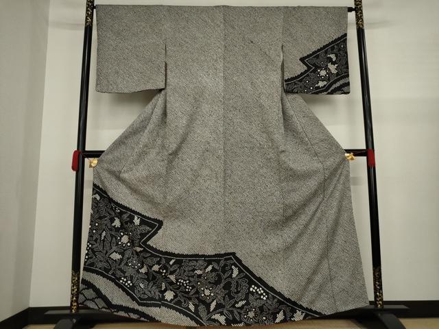 平和屋着物●訪問着　総絞り　花唐草文　黒地　正絹　逸品　AAAZ3825ck