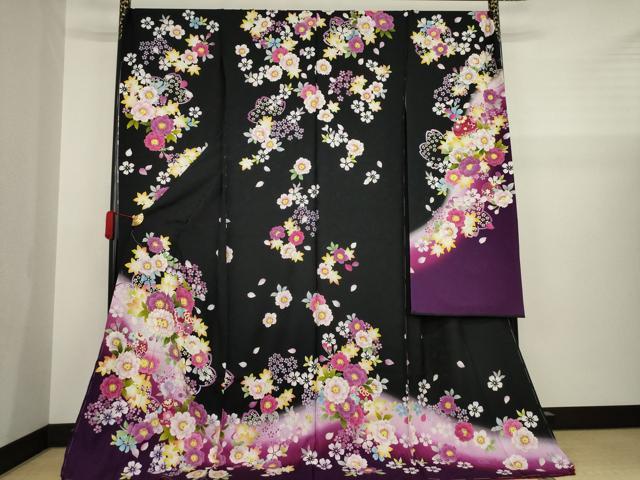 平和屋着物●豪華振袖　京友禅　花毬文　暈し染め　黒地　金彩　丹後ちりめん　仮絵羽　逸品　未使用　AAAZ3833ck