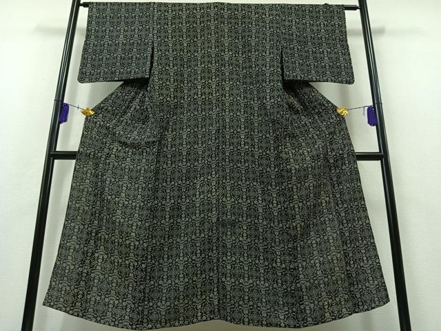 平和屋着物▽上質な小紋　単衣　草花文　黒地　正絹　逸品　AAAZ3961jh 平和屋着物▽上質な小紋 単衣 草花文 黒地 正絹 逸品 AAAZ3961jh