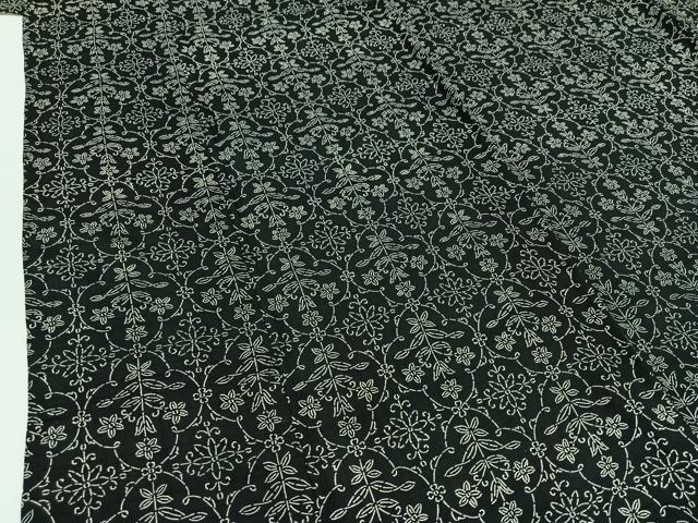 平和屋着物▽上質な小紋 単衣 草花文 黒地 正絹 逸品 AAAZ3961jh