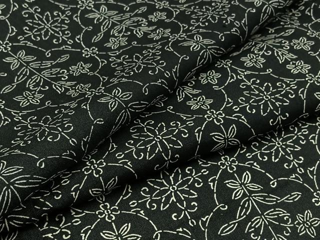 平和屋着物▽上質な小紋　単衣　草花文　黒地　正絹　逸品　AAAZ3961jh