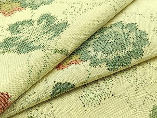 平和屋着物▽上質な紬　単衣　草花文　正絹　逸品　AAAZ3968jh