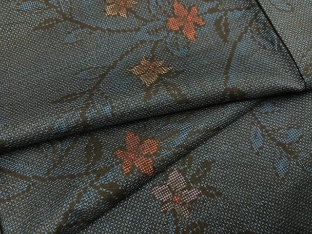 平和屋着物●本場大島紬　一元7マルキ　花唐草文　正絹　逸品　AAAZ4488ph