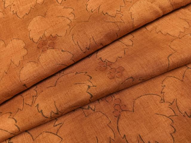 平和屋着物●上質な小紋　紬地　手描き　葡萄　正絹　逸品　未使用　AAAZ4516ph