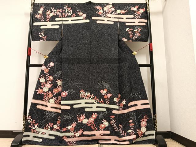 平和屋着物●訪問着　駒刺繍　エ霞草花文　金彩　さが美扱い　正絹　逸品　未使用　AAAZ4543ph