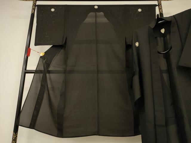 平和屋着物＊夏物　男性　黒紋付き　羽織セット　絽　正絹　逸品　AAAZ4720jd