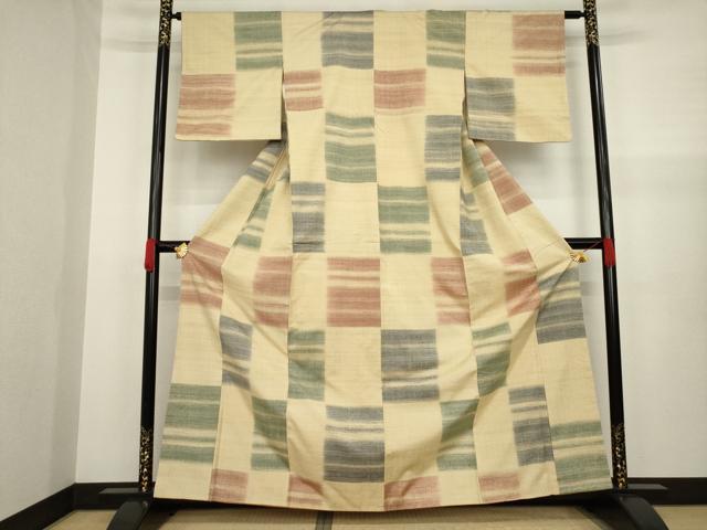 平和屋着物●上質な紬　市松文　正絹　逸品　AAAZ4781ck