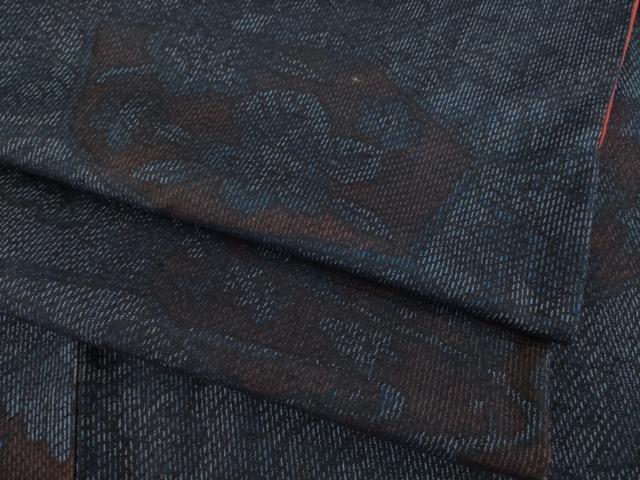 平和屋着物●結城紬　草花文　正絹　逸品　AAAZ4798ck