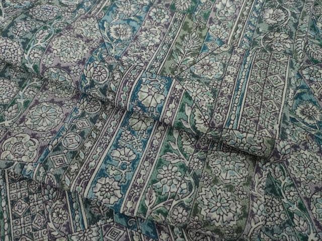 平和屋着物●上質な小紋　更紗花唐草文　鬼しぼ縮緬　正絹　逸品　AAAZ4803ck