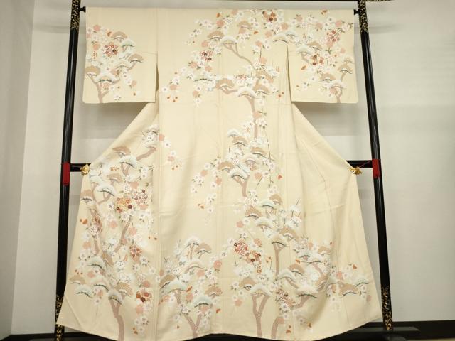 平和屋着物●訪問着　駒刺繍　雪輪花文　正絹　逸品　AAAZ4827ck