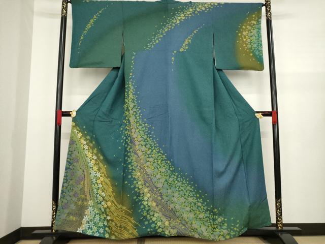 平和屋着物●訪問着　流水花文　金通し地　正絹　逸品　AAAZ4829ck