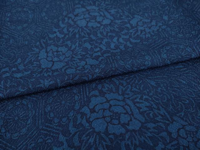 平和屋着物▽上質な小紋 単衣 藍 型染め 切嵌花文