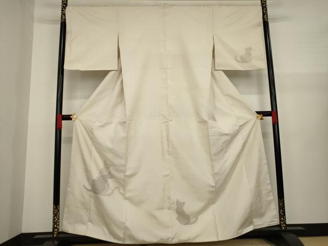 平和屋着物●紬　訪問着　猫　正絹　逸品　AAAZ4850ck