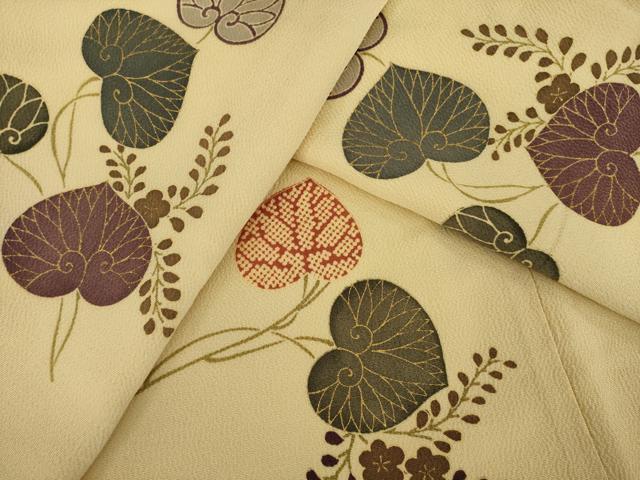 平和屋着物●上質な小紋　友禅　葵に梅　金彩　鬼しぼ縮緬　三越扱い　正絹　逸品　AAAZ4867ck