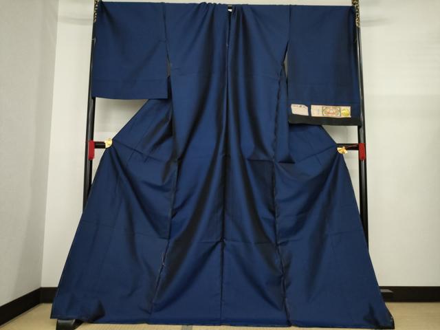 平和屋着物●本場大島紬　泥染め　色無地　青褐色　宮脇兼太郎商店　仮絵羽　正絹　逸品　未使用　AAAZ4876ck