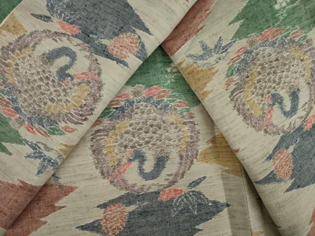 平和屋着物●小千谷紬 　松皮菱飛鶴丸文　正絹　逸品　未使用　AAAZ4879ck