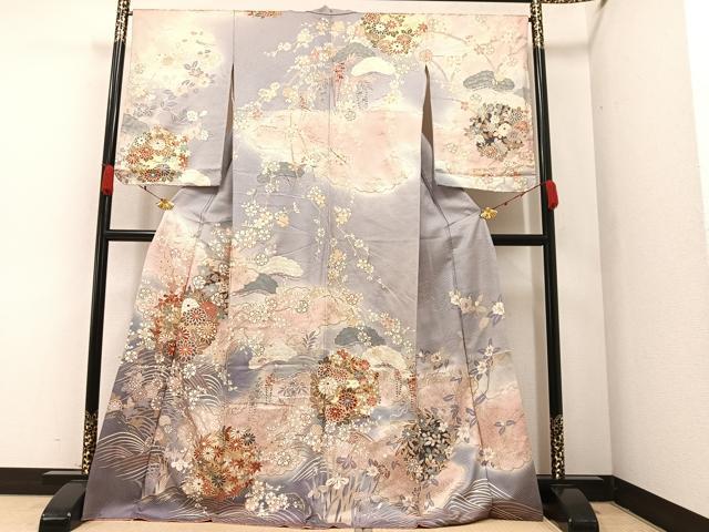 平和屋着物●訪問着　草花文　暈し染め　金彩　正絹　逸品　AAAZ4883ph