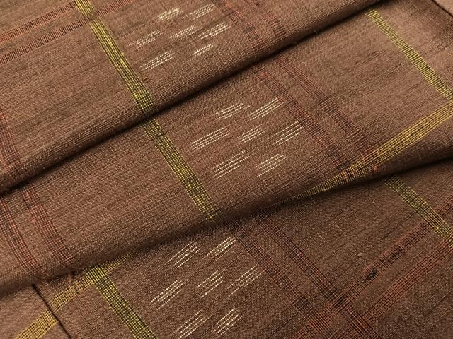 平和屋着物●上質な紬　格子　栗皮茶色　正絹　逸品　AAAZ4896ph