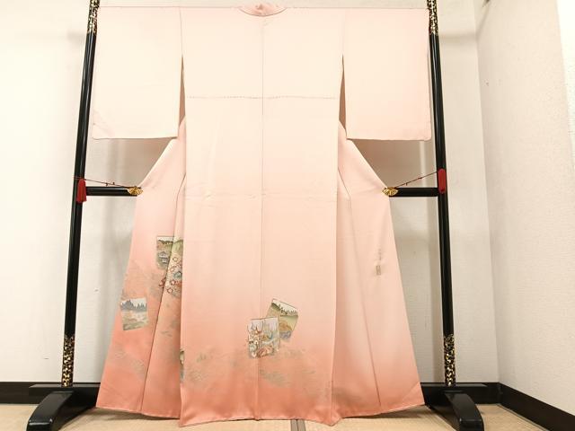 平和屋着物●金彩友禅　卓越技能者・名工・和田光正　色留袖　色紙風景花鳥文　暈し染め　金彩　さが美扱い　正絹　逸品　AAAZ4912ph