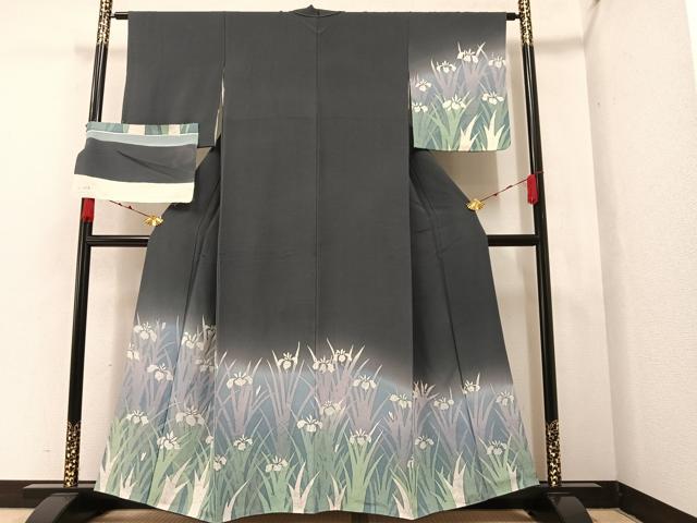 平和屋着物●訪問着　ろうけつ染め　草花文　浜ちりめん　暈し染め　反端付き　正絹　逸品　AAAZ4925ph