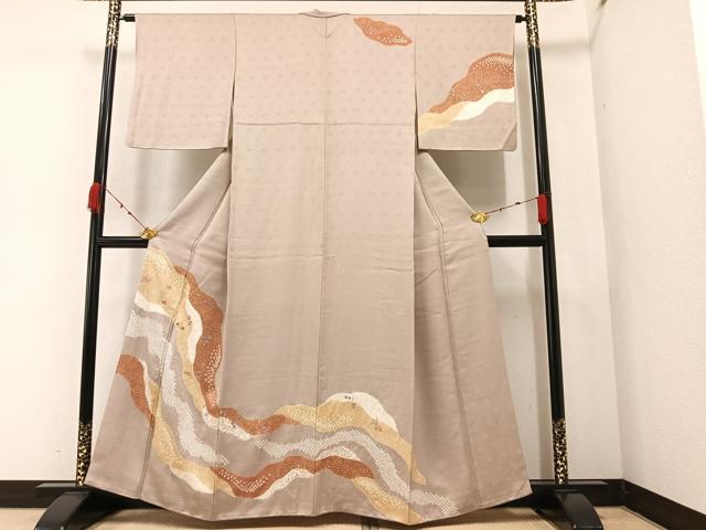 平和屋着物●訪問着　絞り　刺繍　草花文　金彩　正絹　逸品　AAAZ4929ph