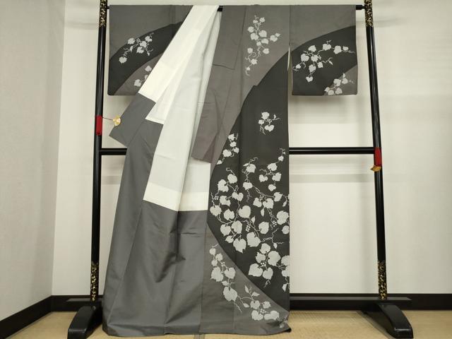 平和屋着物○訪問着 紬地 シルエット文様 正絹 逸品 AAAX0083np