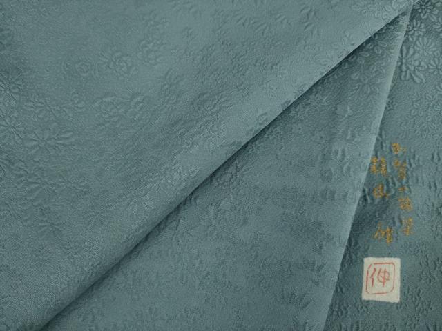平和屋着物●本加賀友禅作家　梶山伸　色無地　草花地紋　藍鼠色　正絹　逸品　AAAZ4975ck