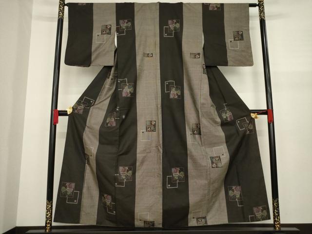 平和屋着物●本場大島紬　カタス9マルキ　色紙重ね文　正絹　逸品　AAAZ4976ck