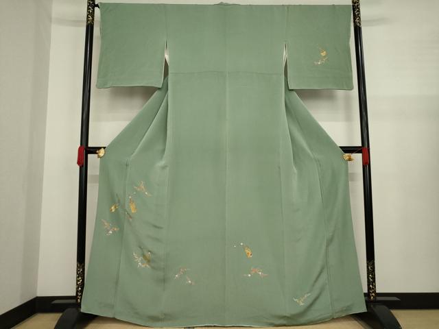 平和屋着物●訪問着　刺繍　花篭文　鬼しぼ縮緬　正絹　逸品　AAAZ4978ck