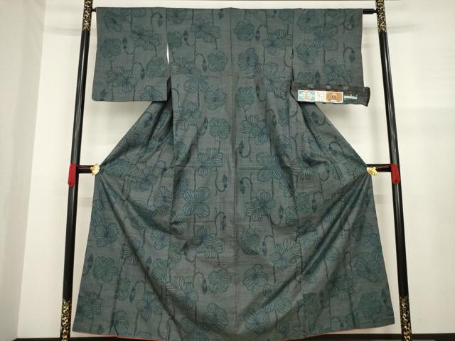 平和屋着物○本場大島紬 純泥染め 手織り 一元7マルキ 草花文 証紙