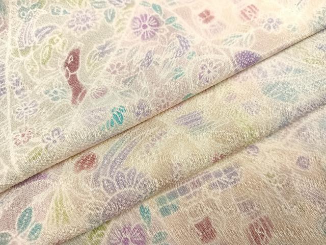 平和屋着物●上質な小紋　ろうけつ染め　バティック　更紗文様　鬼しぼ縮緬　正絹　逸品　AAAZ5101ph