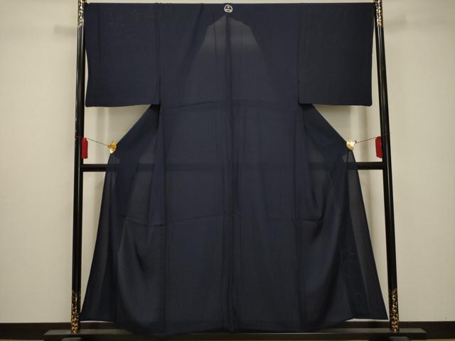 平和屋着物＊夏物　男性　色無地　絽　濃藍色　正絹　逸品　AAAZ5131sx