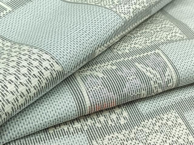 平和屋着物▽上質な紬　単衣　色紙風景文　正絹　逸品　AAAZ5681jh