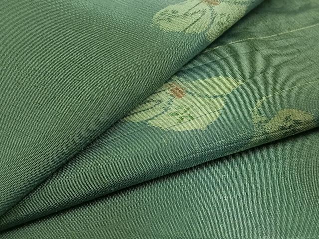 平和屋着物▽上質な紬　単衣　枝花文　正絹　逸品　AAAZ5682jh