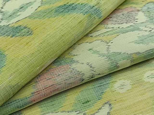 平和屋着物▽上質な紬　単衣　草花文　正絹　逸品　AAAZ5694jh