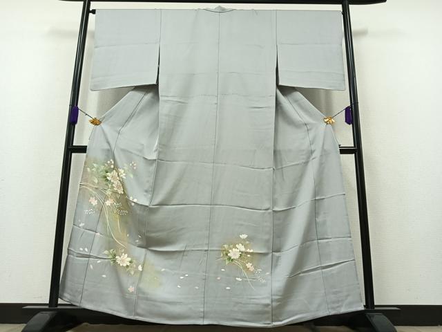 平和屋着物▽訪問着　単衣　枝花文　暈し染め　金彩　正絹　逸品　AAAZ5702jh