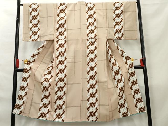 平和屋着物●男性　小紋　菱繋ぎ間道　背抜き仕立て　洗える着物　AAAZ6056cs