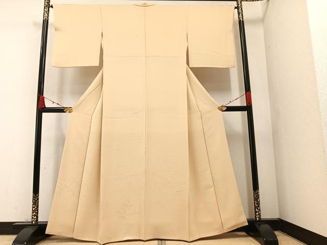 平和屋着物●無地絵羽訪問着　色無地　風景草木文　蜂蜜色　正絹　逸品　AAAZ6803ph