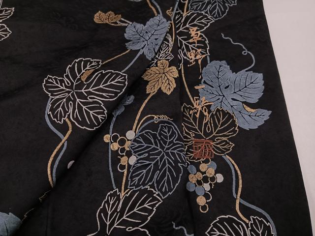 平和屋着物●染色作家　草野一騎　小紋　葡萄蔦の葉文　金彩　正絹　逸品　AAAZ6838ph