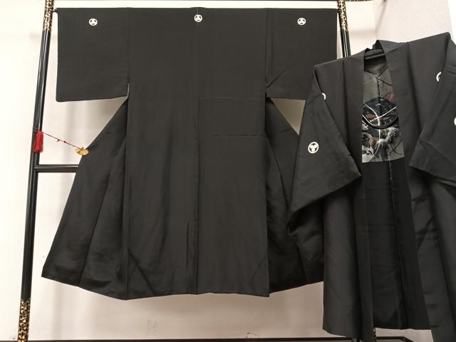 平和屋着物●男性　黒紋付き　羽織セット　正絹　逸品　AAAZ6840ph