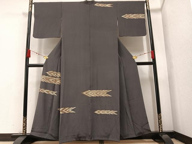 平和屋着物●訪問着　駒刺繍　幾何学文様　金彩　正絹　逸品　AAAZ6851ph