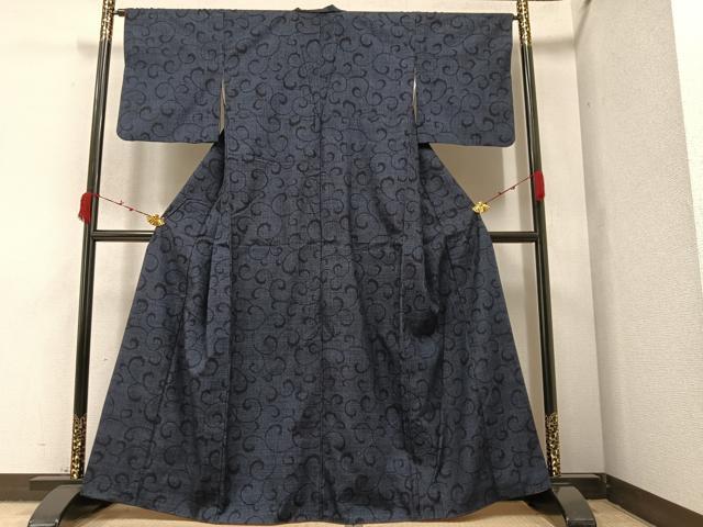 平和屋着物○結城紬 100亀甲 花唐草文 正絹 逸品 AAAX0208np 平和屋着物