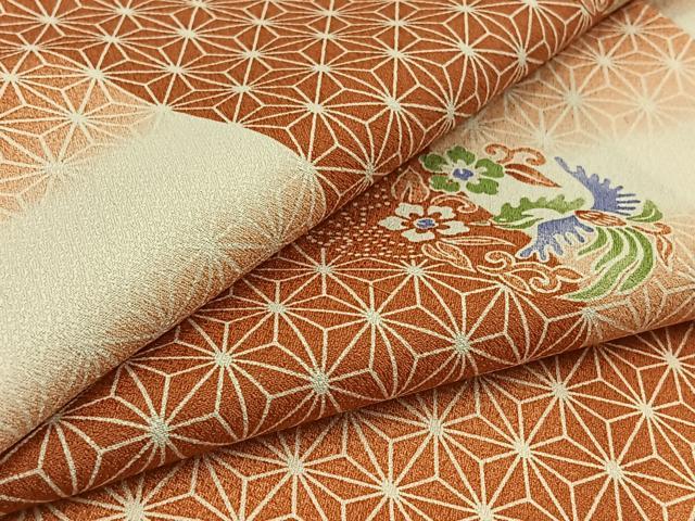 平和屋着物▽小紋　単衣　花鳥丸文　暈し染め　洗える着物　AAAZ7123jh