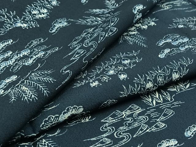 平和屋着物▽小紋　単衣　流水草花文　洗える着物　AAAZ7125jh