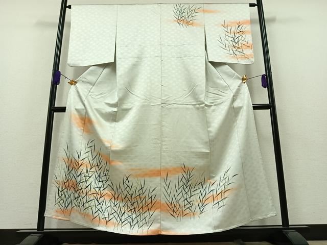 平和屋着物▽訪問着　単衣　草葉文　暈し染め　正絹　逸品　AAAZ7140jh