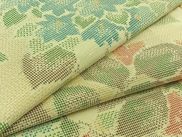 平和屋着物▽上質な紬　単衣　草花文　正絹　逸品　AAAZ7149jh