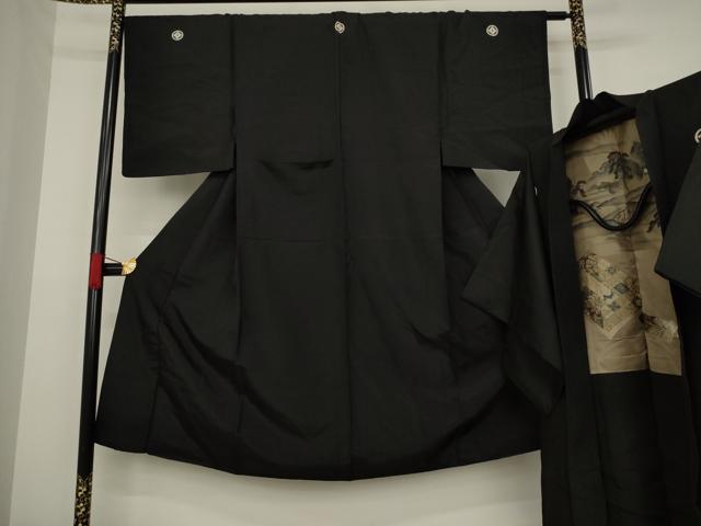 平和屋着物●男性　黒紋付　長羽織セット　正絹　逸品　AAAZ7162ck